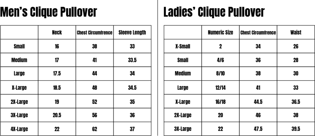 Sizing Charts – 2024 Sweets & Snacks Sign Up